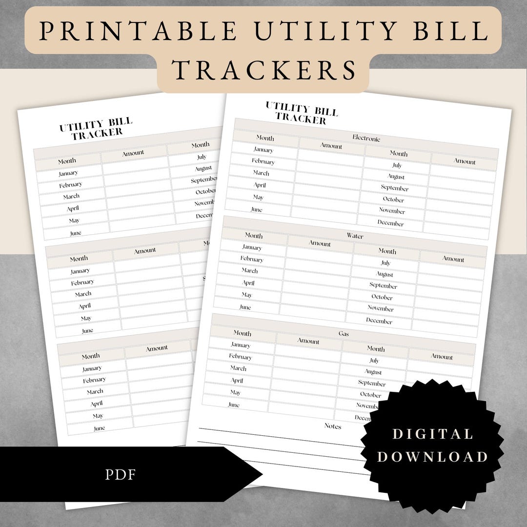 Printable Utility Bill Trackers | Monthly, Electric, Water, Gas ...
