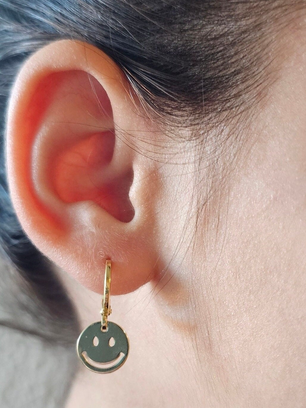 Gold Smiley Face Earrings Happy Face Earrings hoop Earrings ...