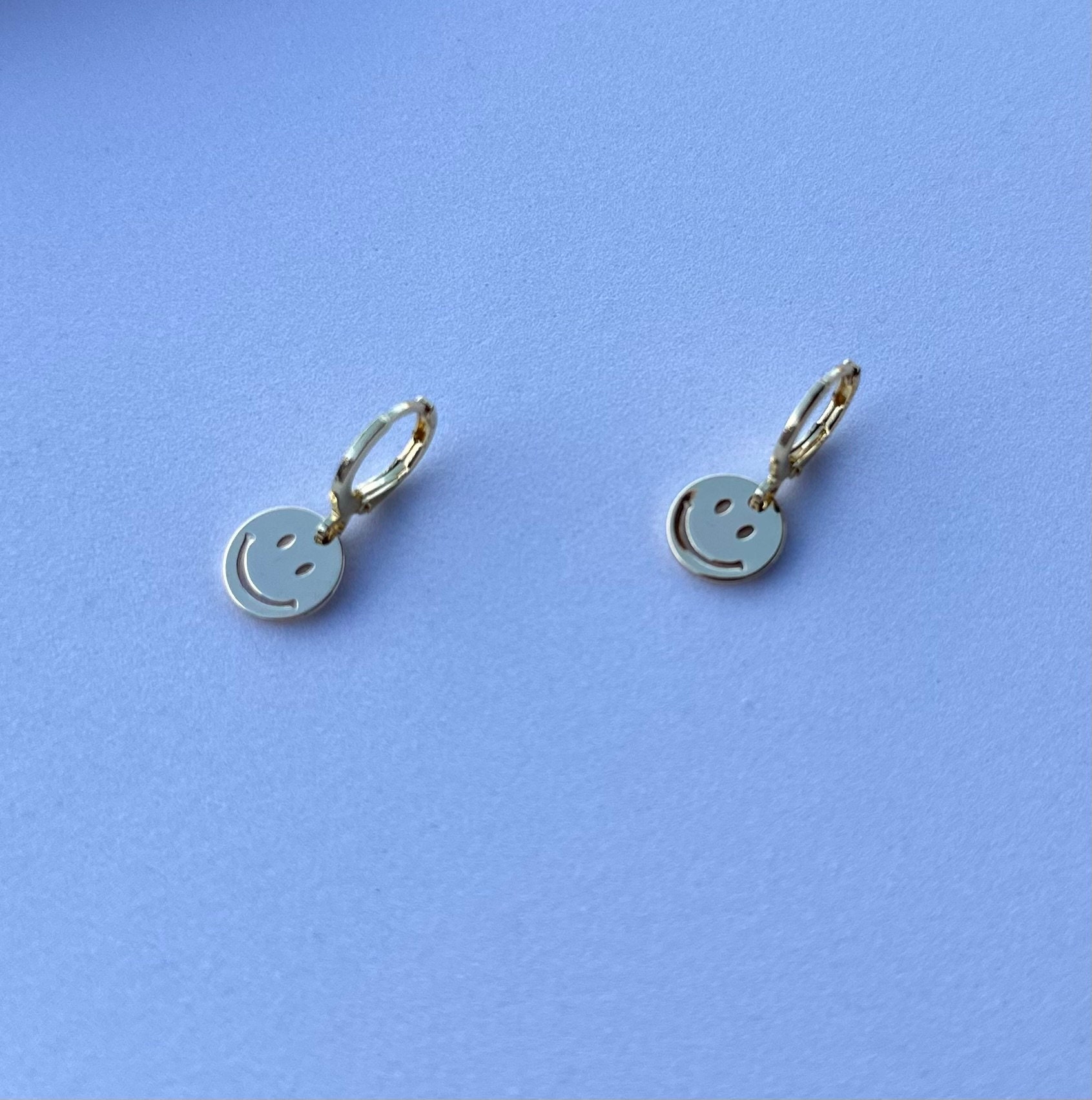 Gold Smiley Face Earrings Happy Face Earrings hoop Earrings ...