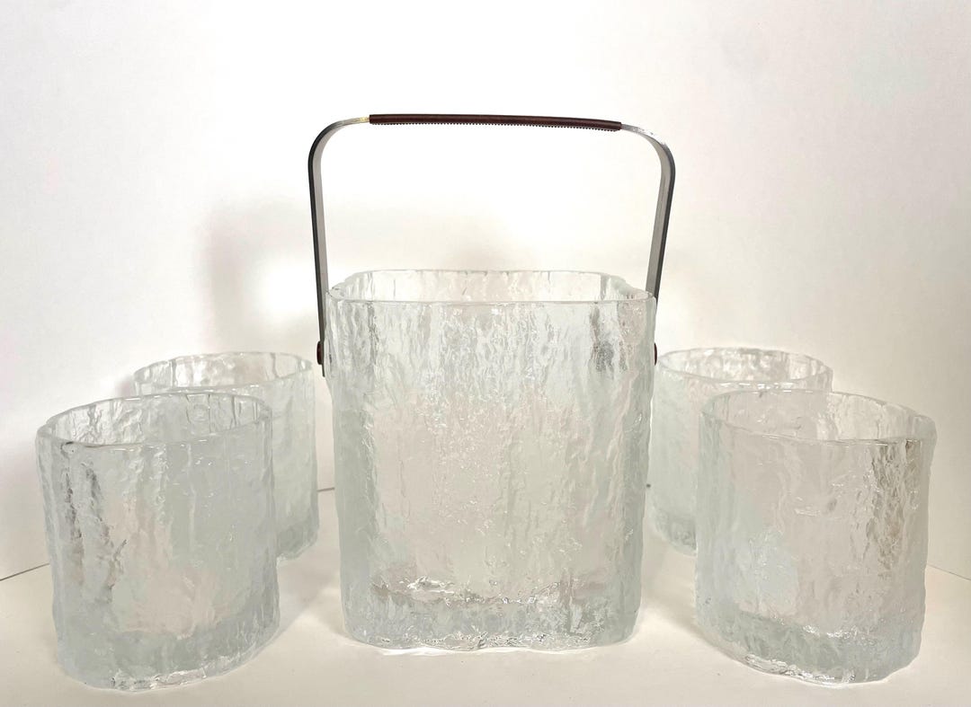 Vintage Hoya Textured Glass Cocktail Set With Ice Bucket – Mid-century ...