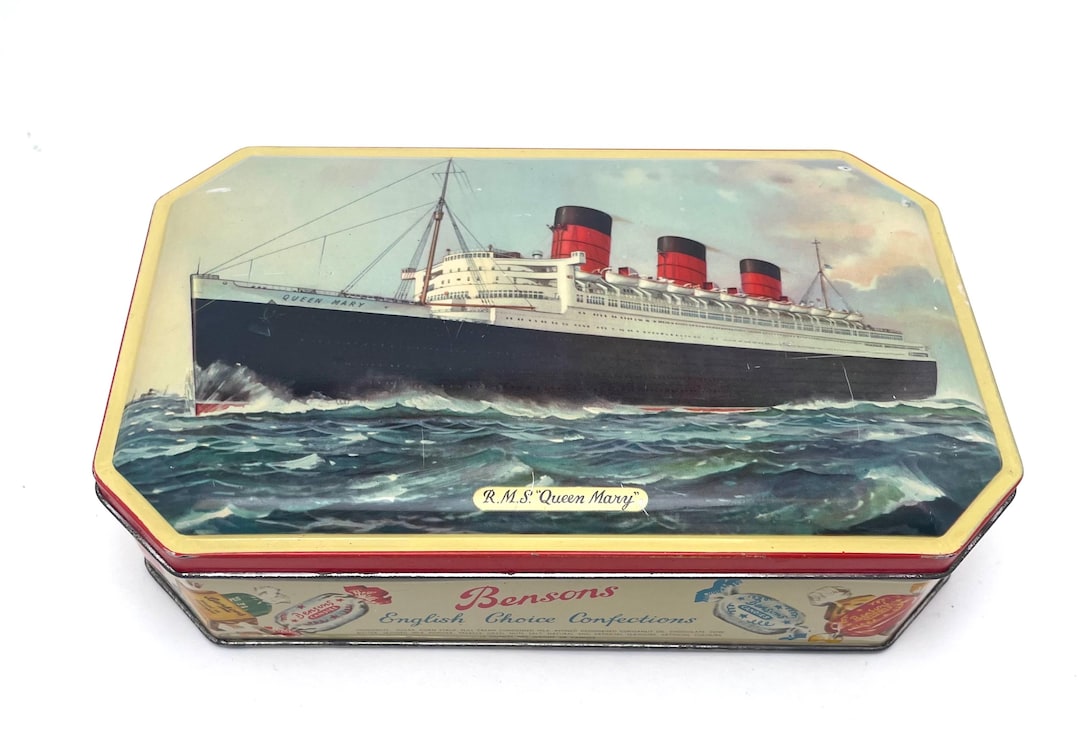 Vintage HMS Queen Mary Bensons Candy Tin Nautical Collectible Tin Box ...