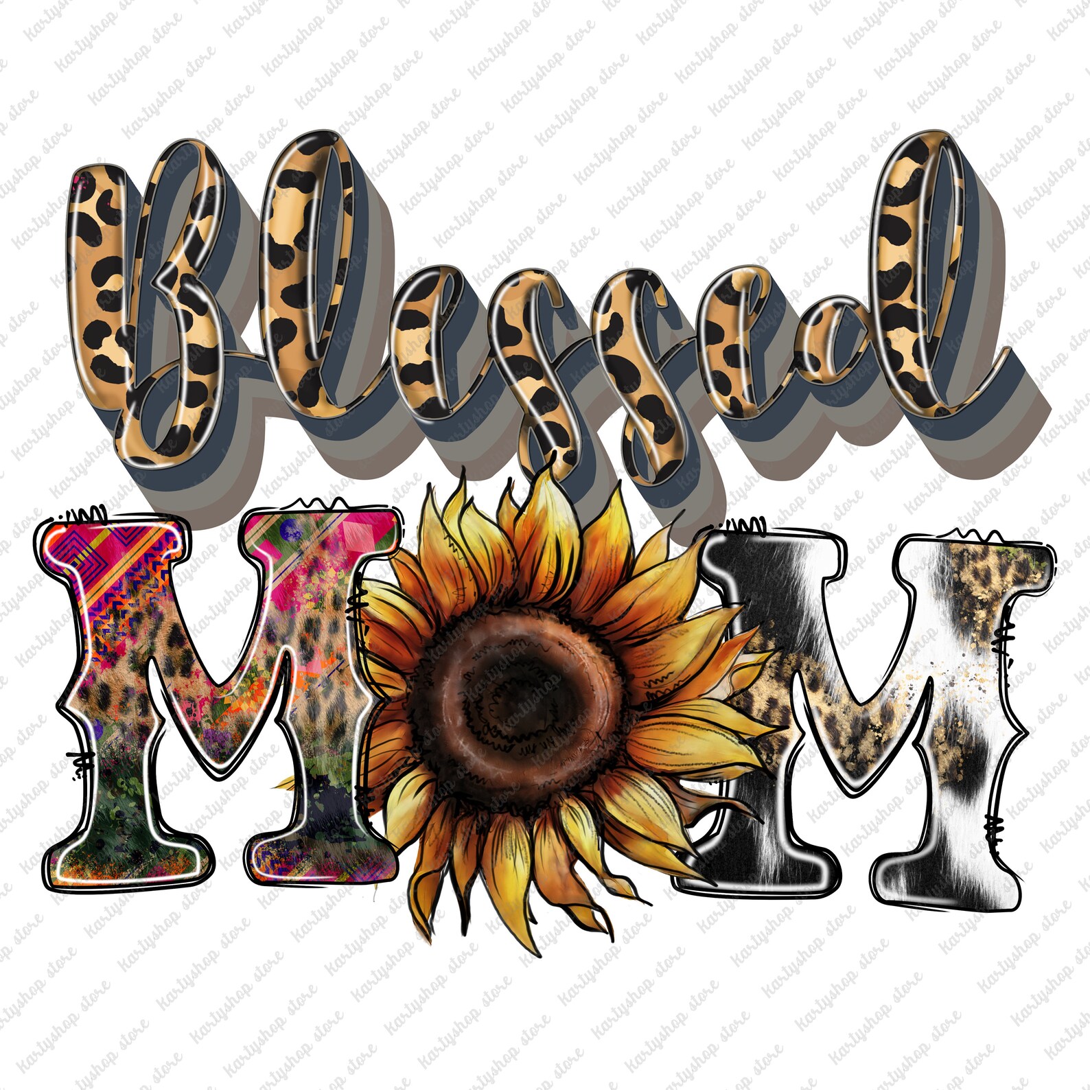 Leopard Blessed Mom Sunflower Png Sublimation Design Download, Mother's ...