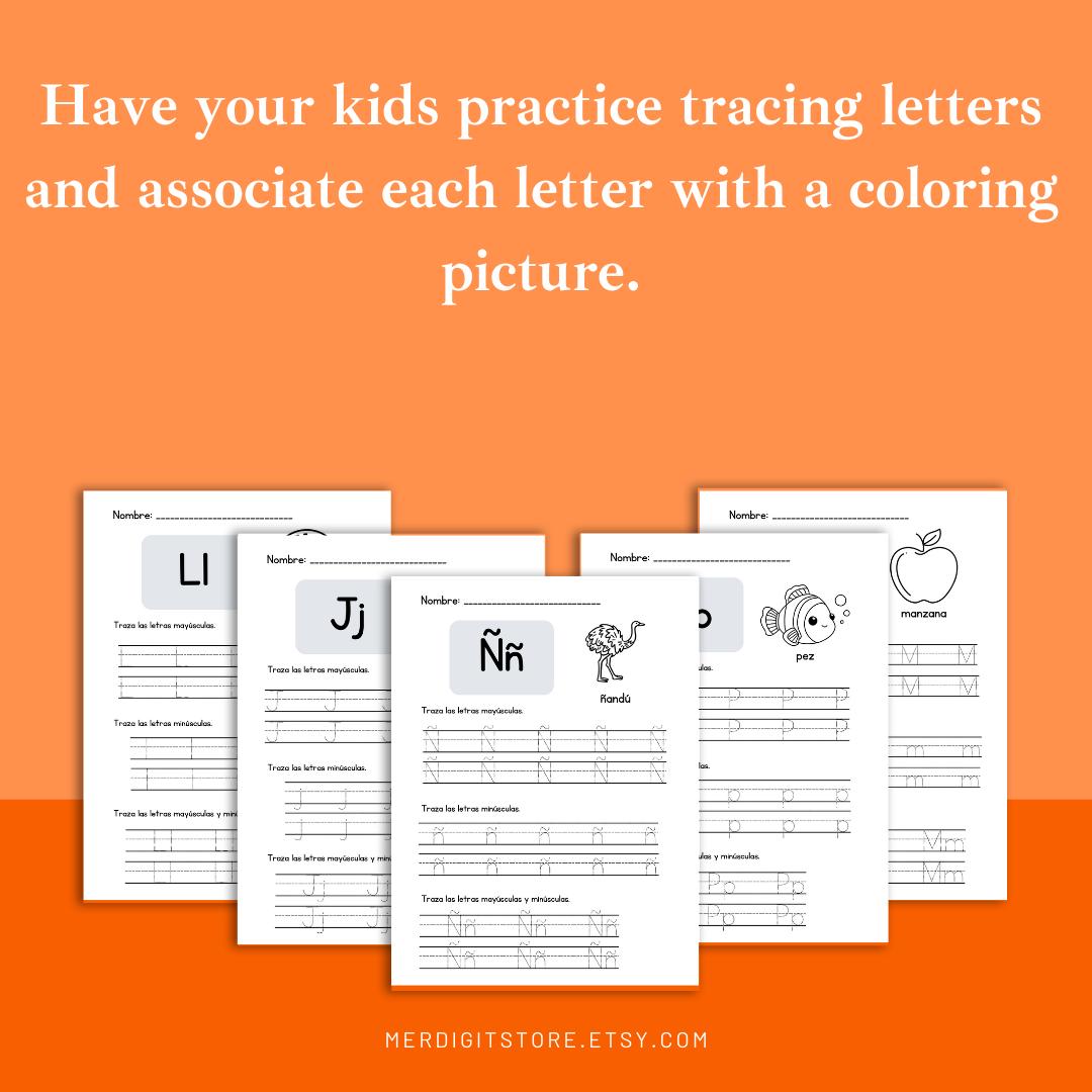 30 Printable Spanish Alphabet Letter Tracing Bilingual Preschool ...