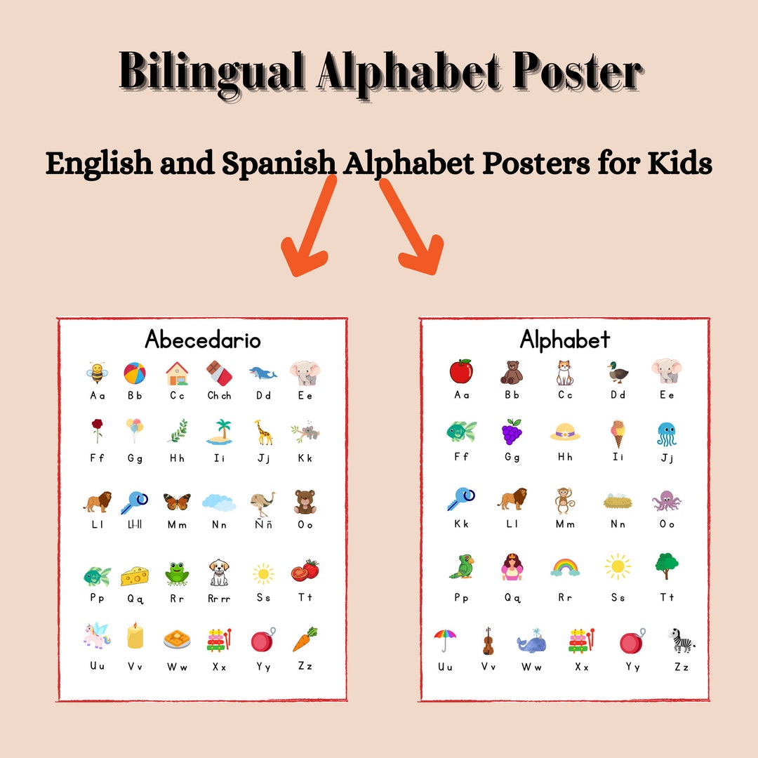 Bilingual English and Spanish Alphabet Posters, Cursive and Printed ...