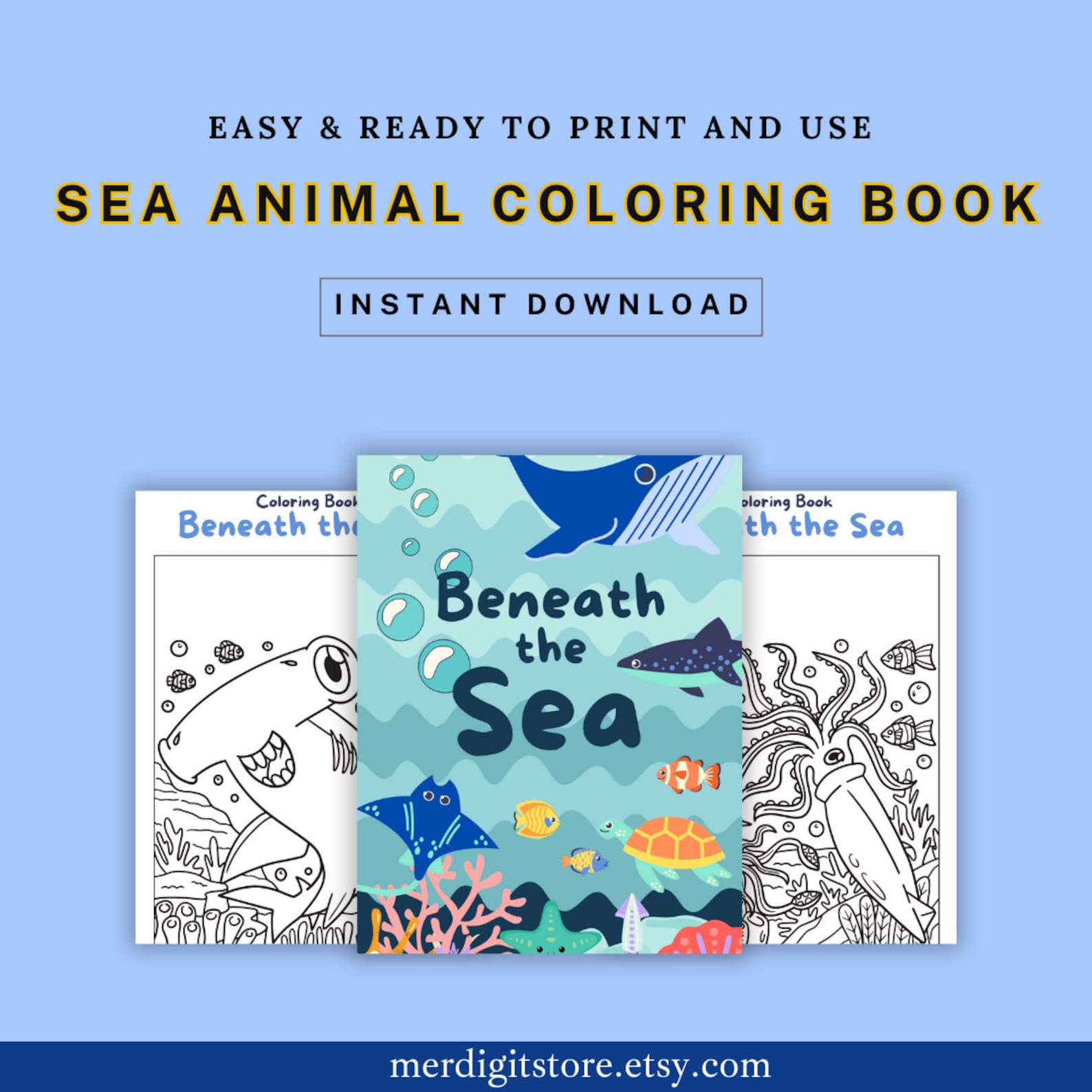 Sea Animal Coloring Book Kids Coloring Book Children's Coloring Book ...