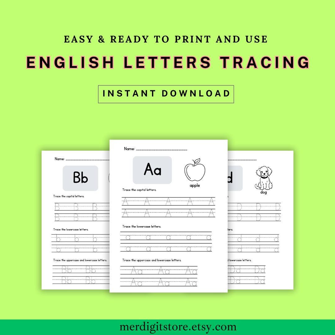 26 Printable English Alphabet Letter Tracing Preschool Kindergarten ...