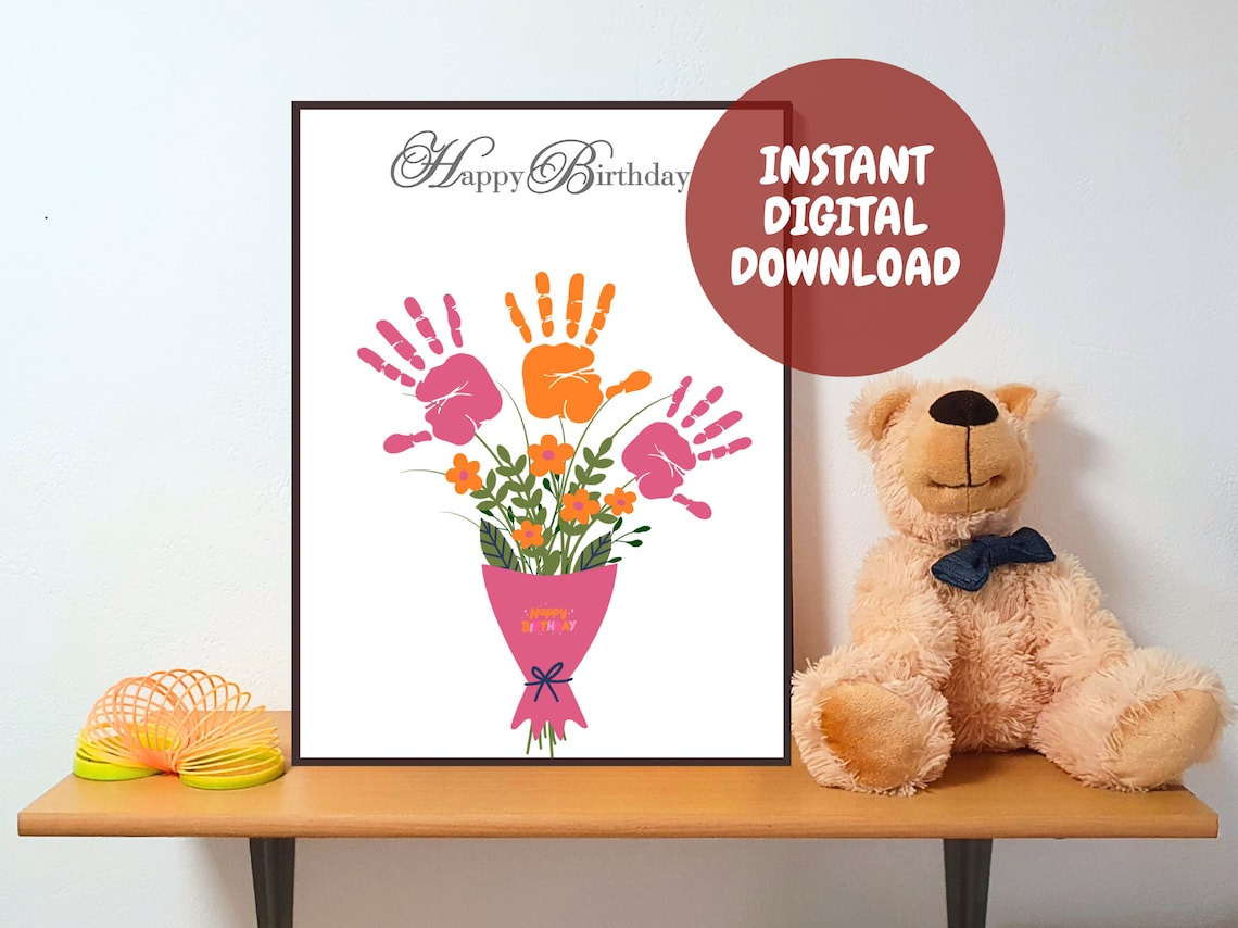 Happy Birthday Handprint Art, Handprint Keepsake, Custom Birthday ...