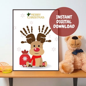 Christmas Handprint Art, Keepsake Handprint Artwork, Reindeer Craft for ...