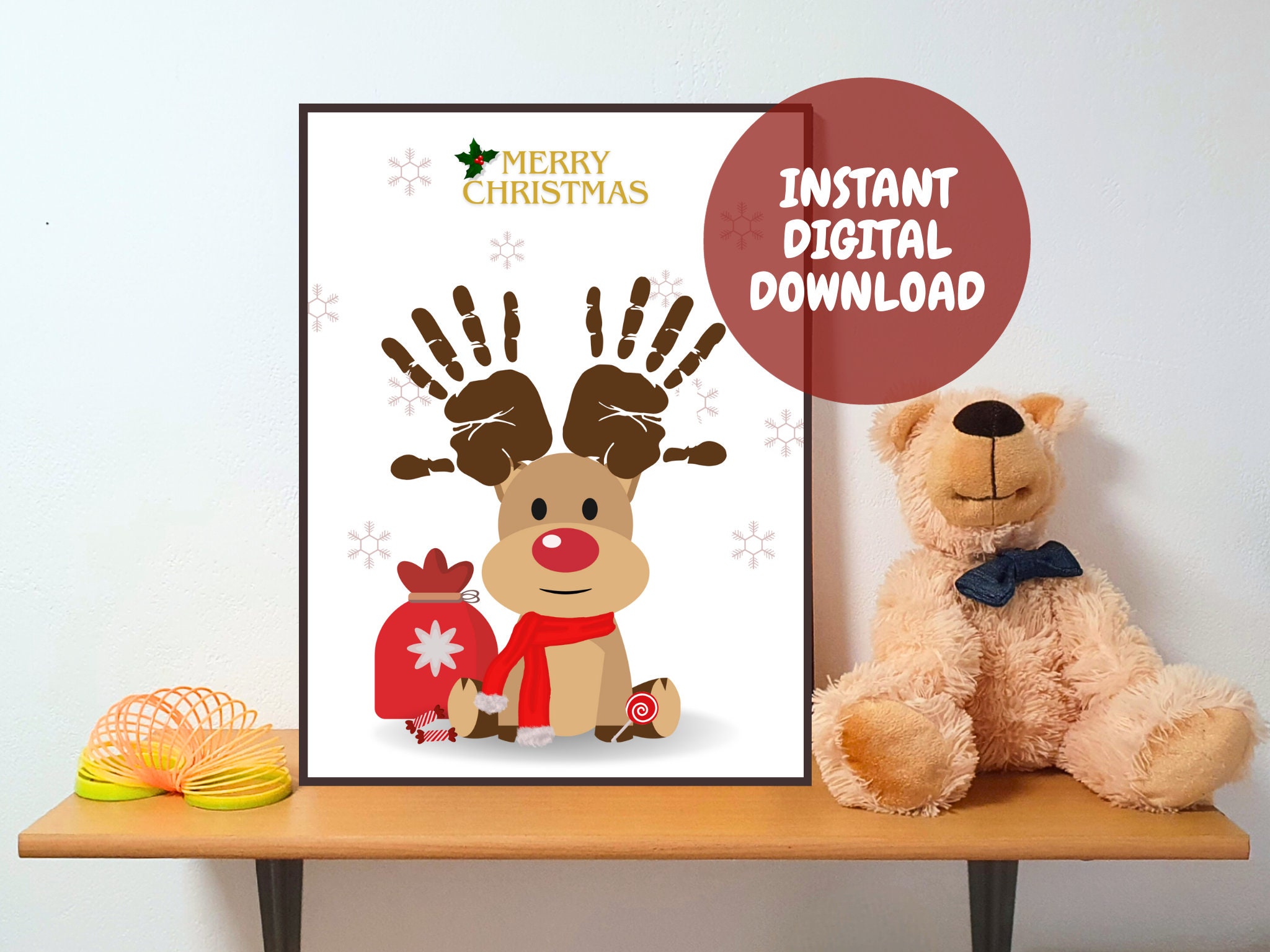 Christmas Handprint Art, Keepsake Handprint Artwork, Reindeer Craft for ...