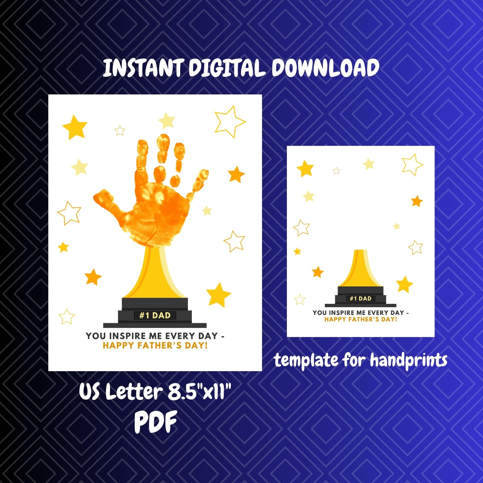 Trophy Handprint Template for Father's Day, Number 1 Dad, Fathers Day ...