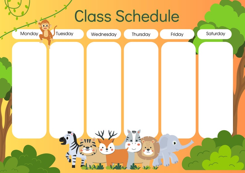 Safari Animals Class Schedule Printable, Digital Printable Class ...