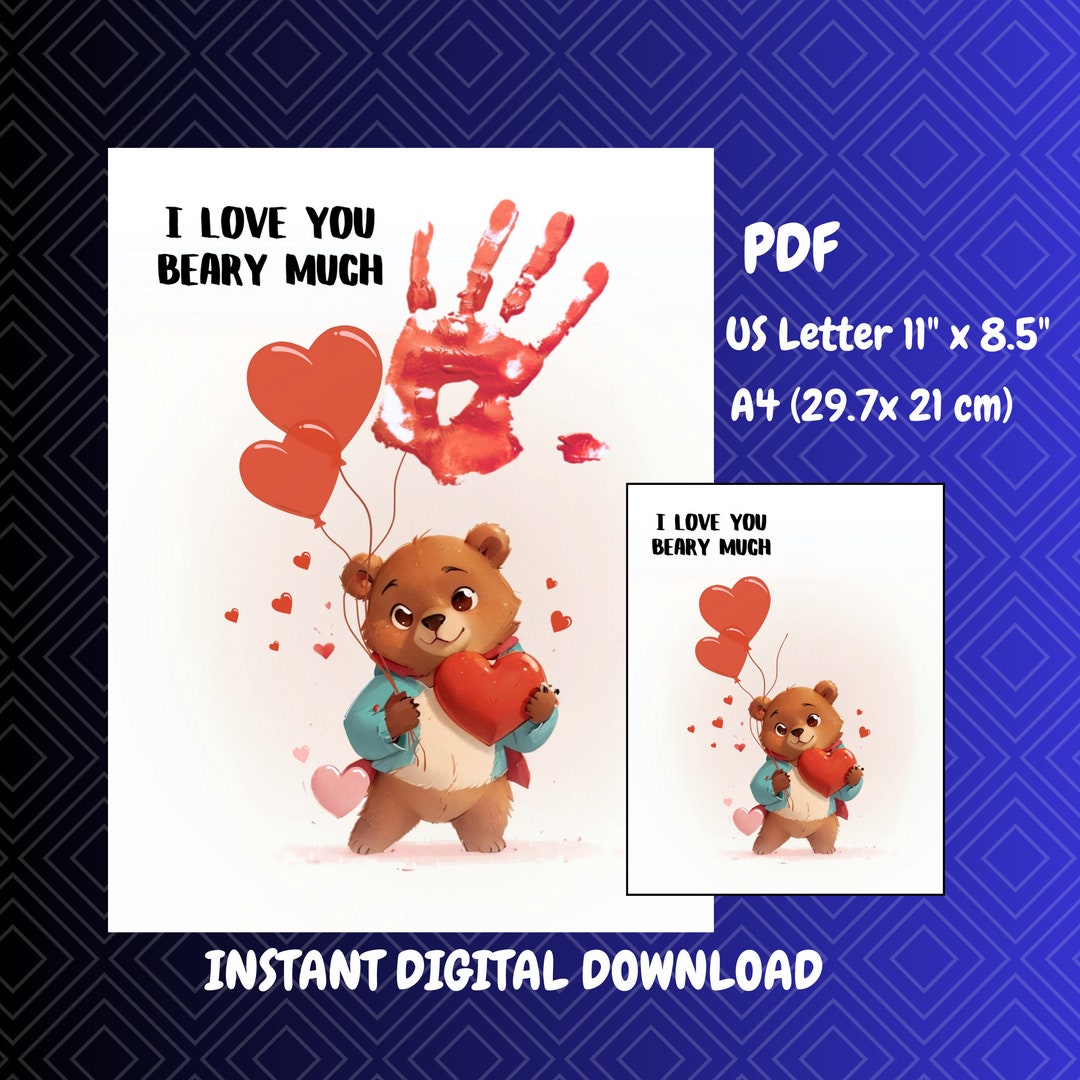 I Love You Beary Much Valentines Handprint Art, Valentine's Day Art for ...