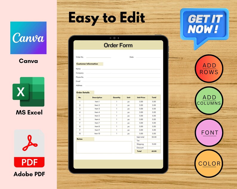 Customizable Order Form Template: Ideal for Business in Any Industry ...
