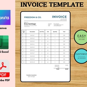 Editable Business Invoice Template, Custom Printable Invoice, Service ...