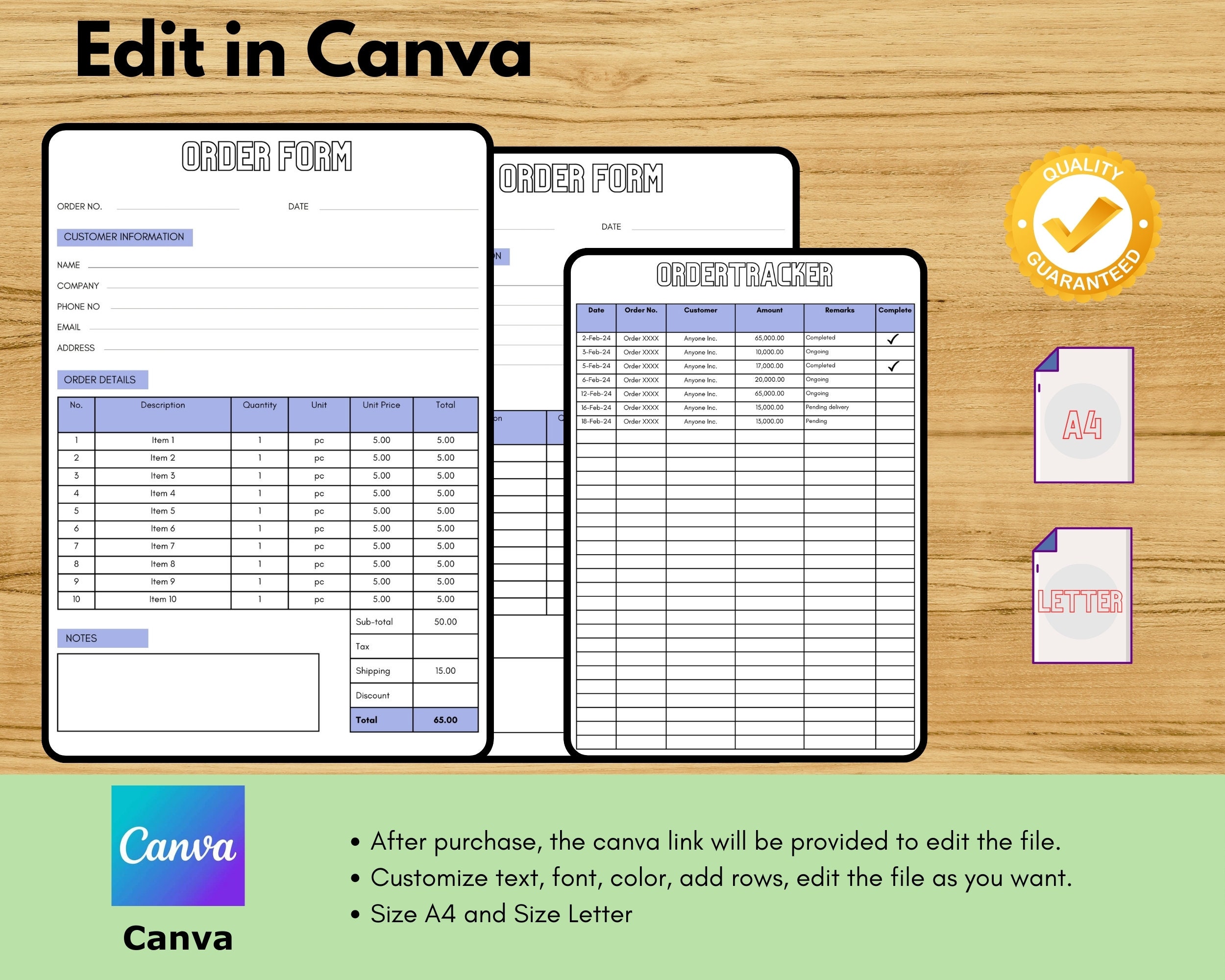 Editable Order Form Template: Picture Day Uniform Order Form, Order Tracker, Sublimation Tumbler ...