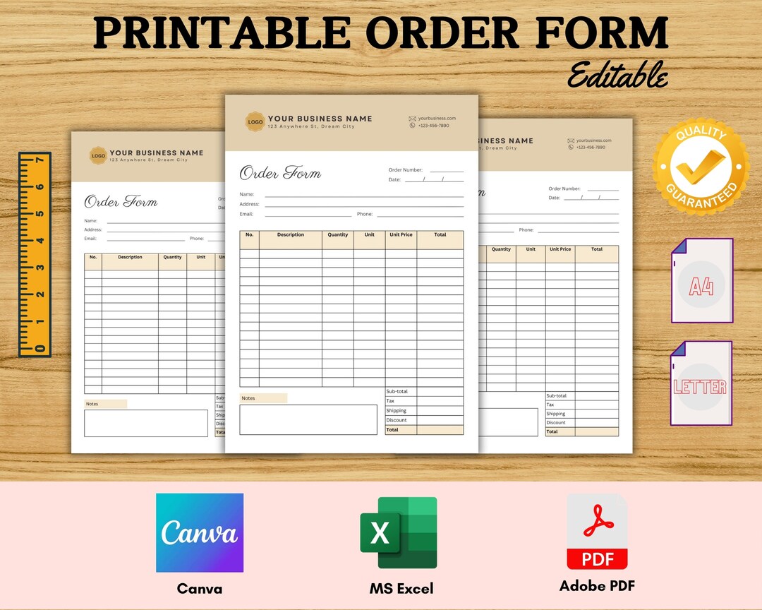 Streamlined Order Form Template: Easily Monitor Business Orders for ...