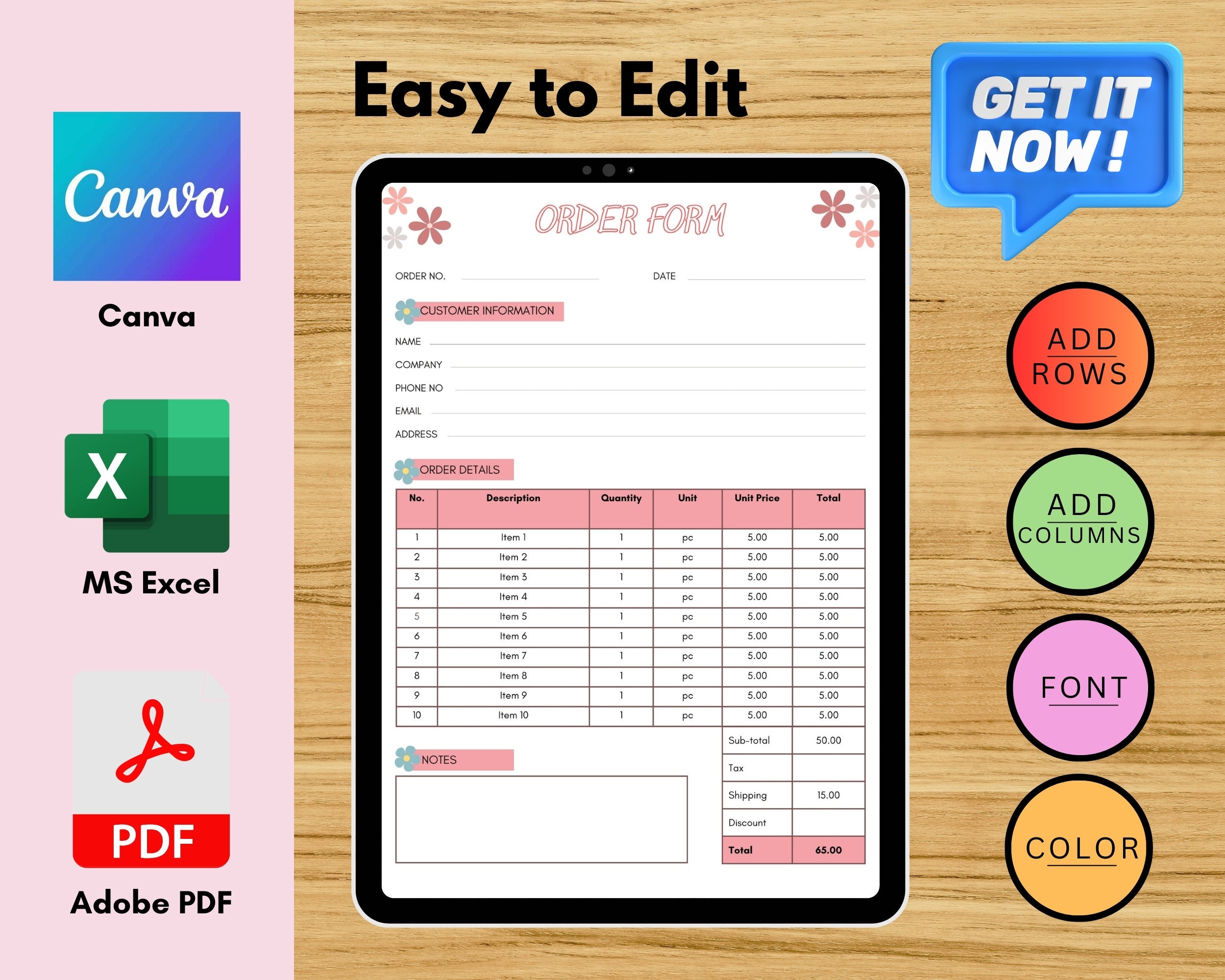Printable Order Form for Aesthetic Crafts - Customize Order Form ...