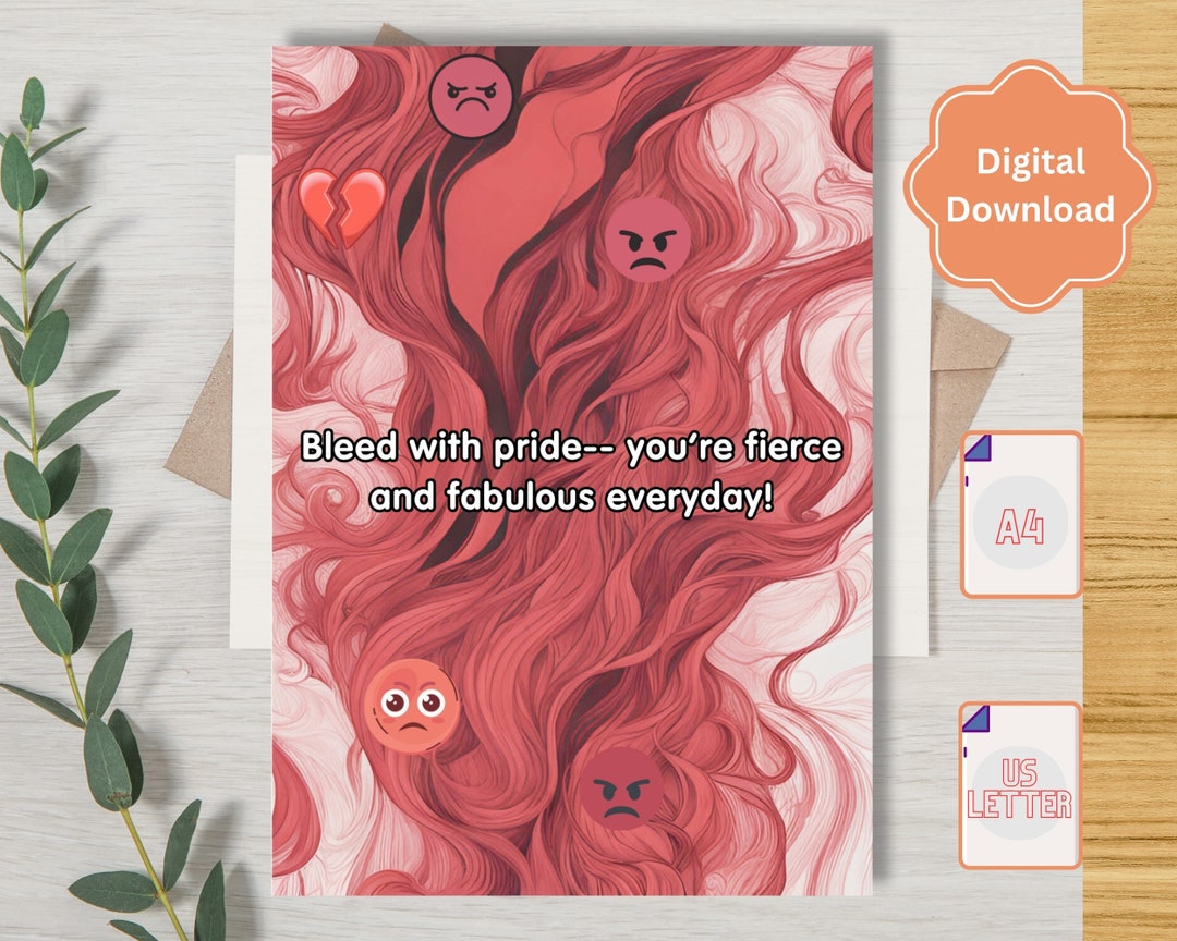 Menstrual Cramps Relief Card | Bleed With Pride Printable | Period Support Digital Card ...