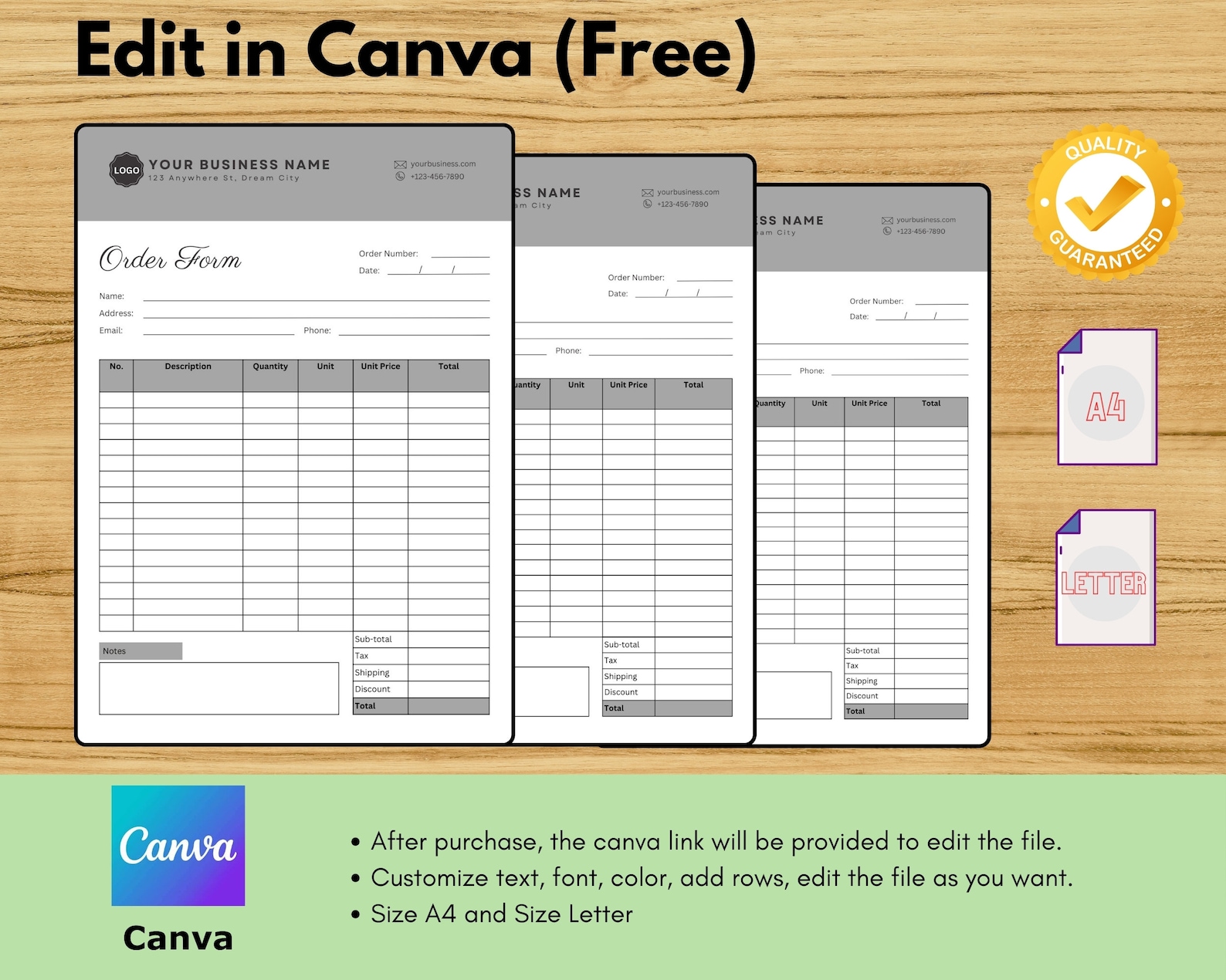 Order Form Template Printable | Small Business Order Sheet | Editable ...