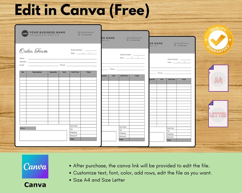 Customizable Order Form Template: Ideal for Business in Any Industry ...