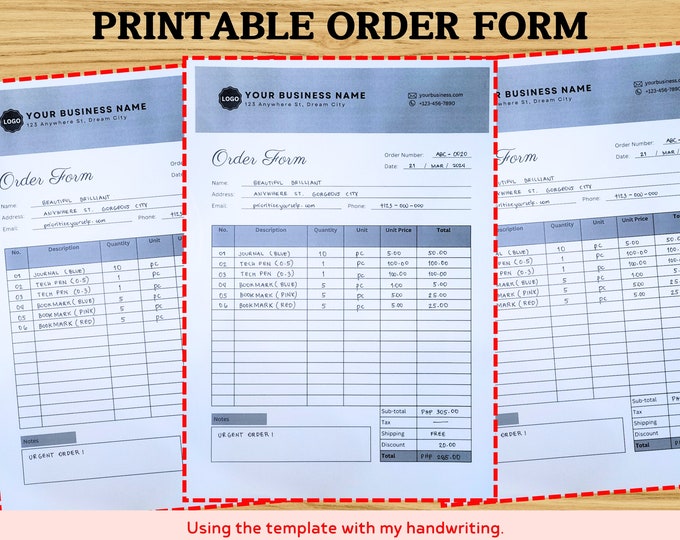 Customizable Order Form Template: Ideal for Business in Any Industry, Editable in Canva, Excel ...
