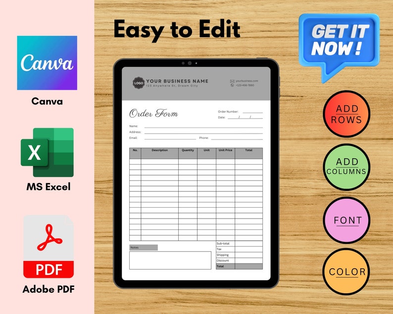 Order Form Template Printable | Small Business Order Sheet | Editable ...