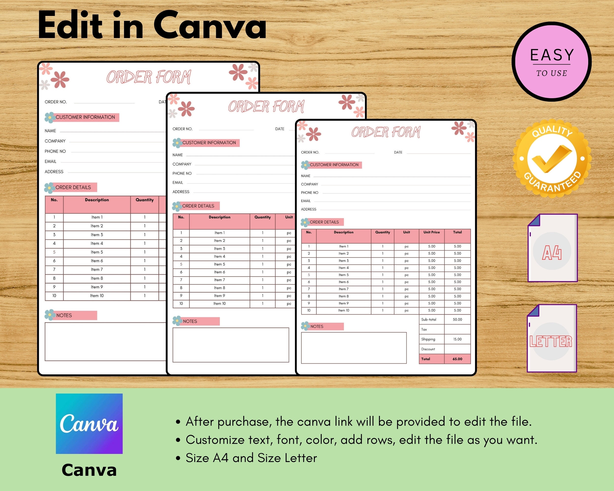 Printable Order Form for Aesthetic Crafts - Customize Order Form ...