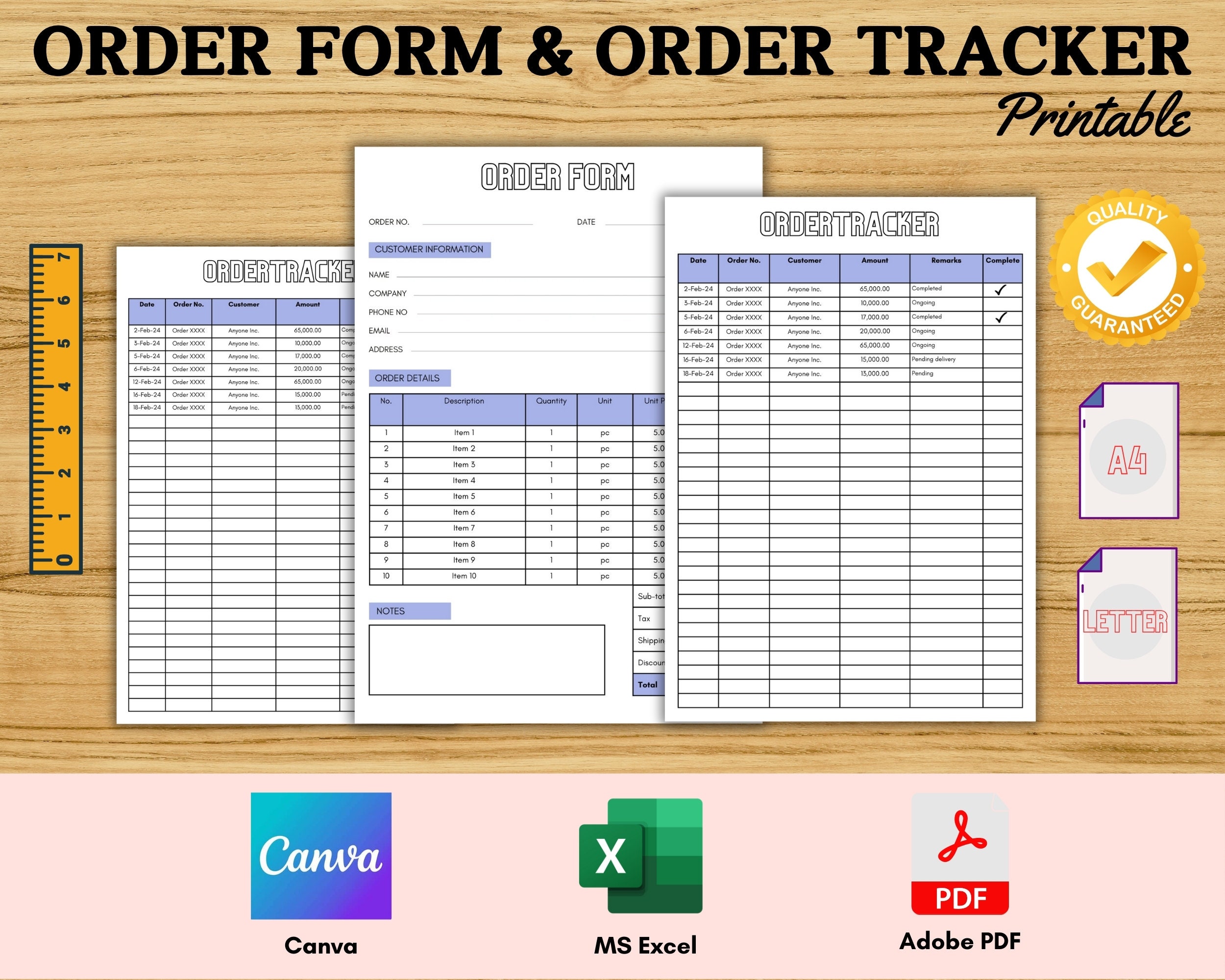 Editable Order Form Template: Picture Day Uniform Order Form, Order Tracker, Sublimation Tumbler ...