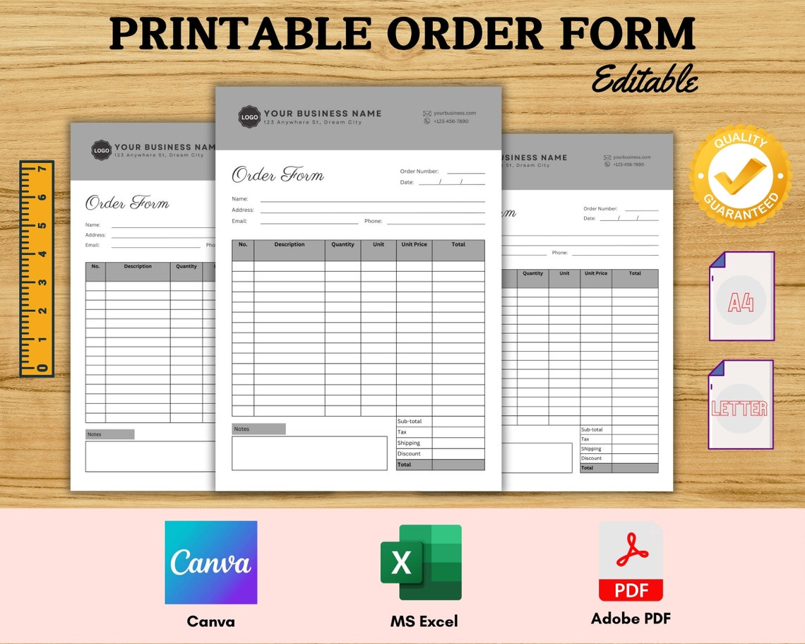 Customizable Order Form Template: Ideal for Business in Any Industry ...