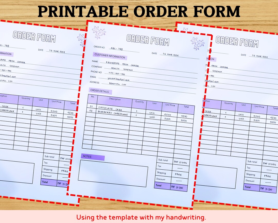 Craft Order Form Template Printable | Handmade Product Order Sheet ...