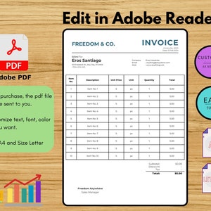 Editable Business Invoice Template, Custom Printable Invoice, Service ...