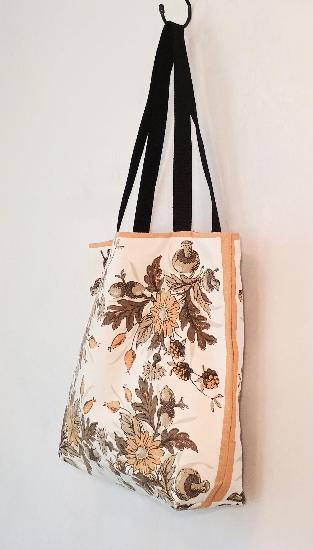Vintage Mushroom Fabric Tote, Reversible Floral Bag Sack Purse - Etsy