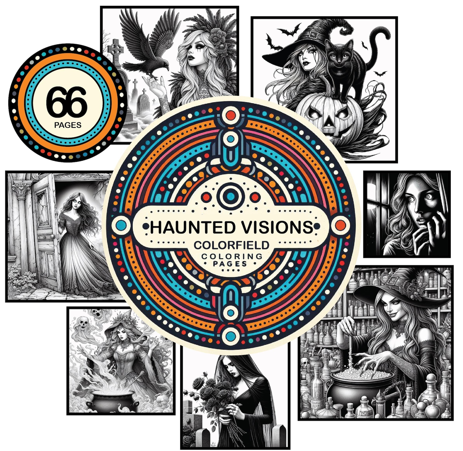 66 Haunted Visions Halloween Coloring Pages | Printable Adult Coloring ...