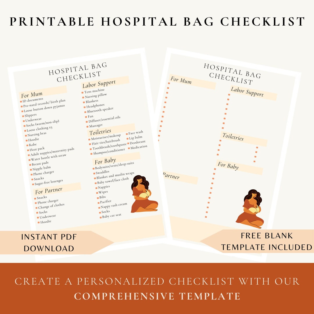 Hospital Bag Check List, Printable, Fully Customizable - Etsy