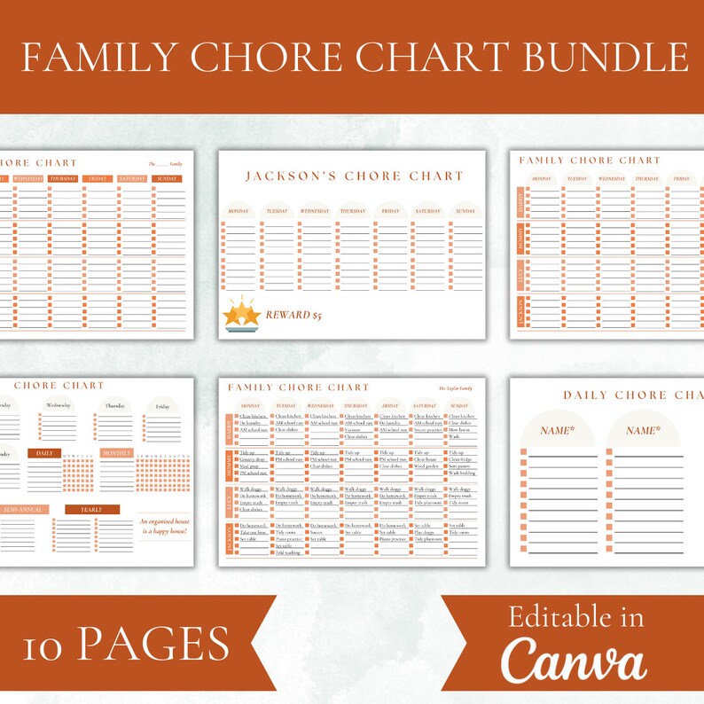 EDITABLE Family Chore Chart Bundle Weekly, Daily, Yearly Chore Charts ...
