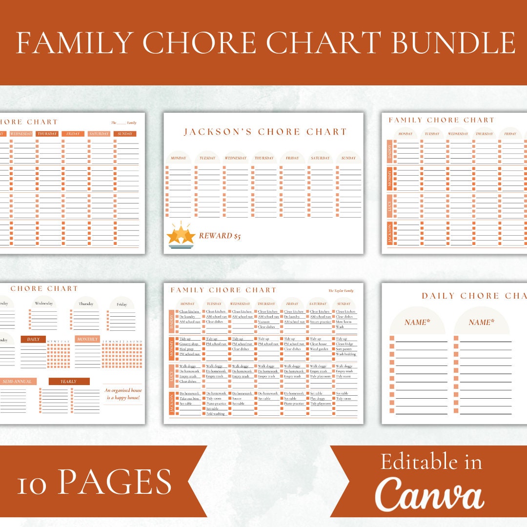 EDITABLE Family Chore Chart Bundle Weekly, Daily, Yearly Chore Charts ...