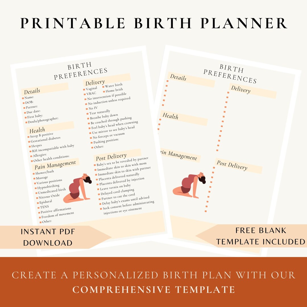 Birth Planner Template, Printable Labor and Delivery Preferences ...