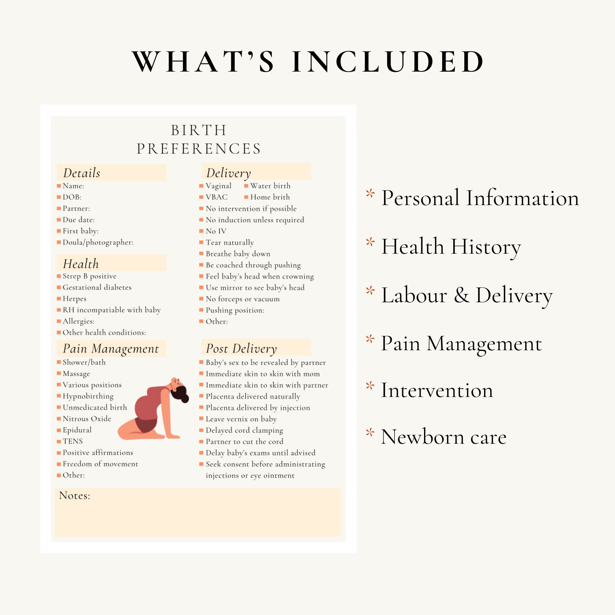 Birth Planner Template, Printable Labor and Delivery Preferences ...
