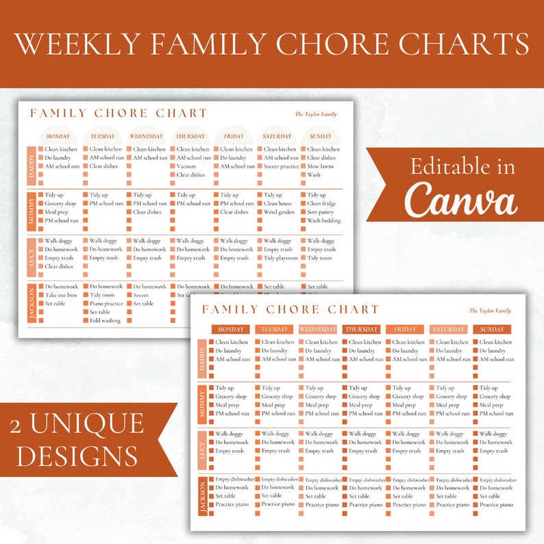 EDITABLE Family Chore Chart Bundle Weekly, Daily, Yearly Chore Charts ...