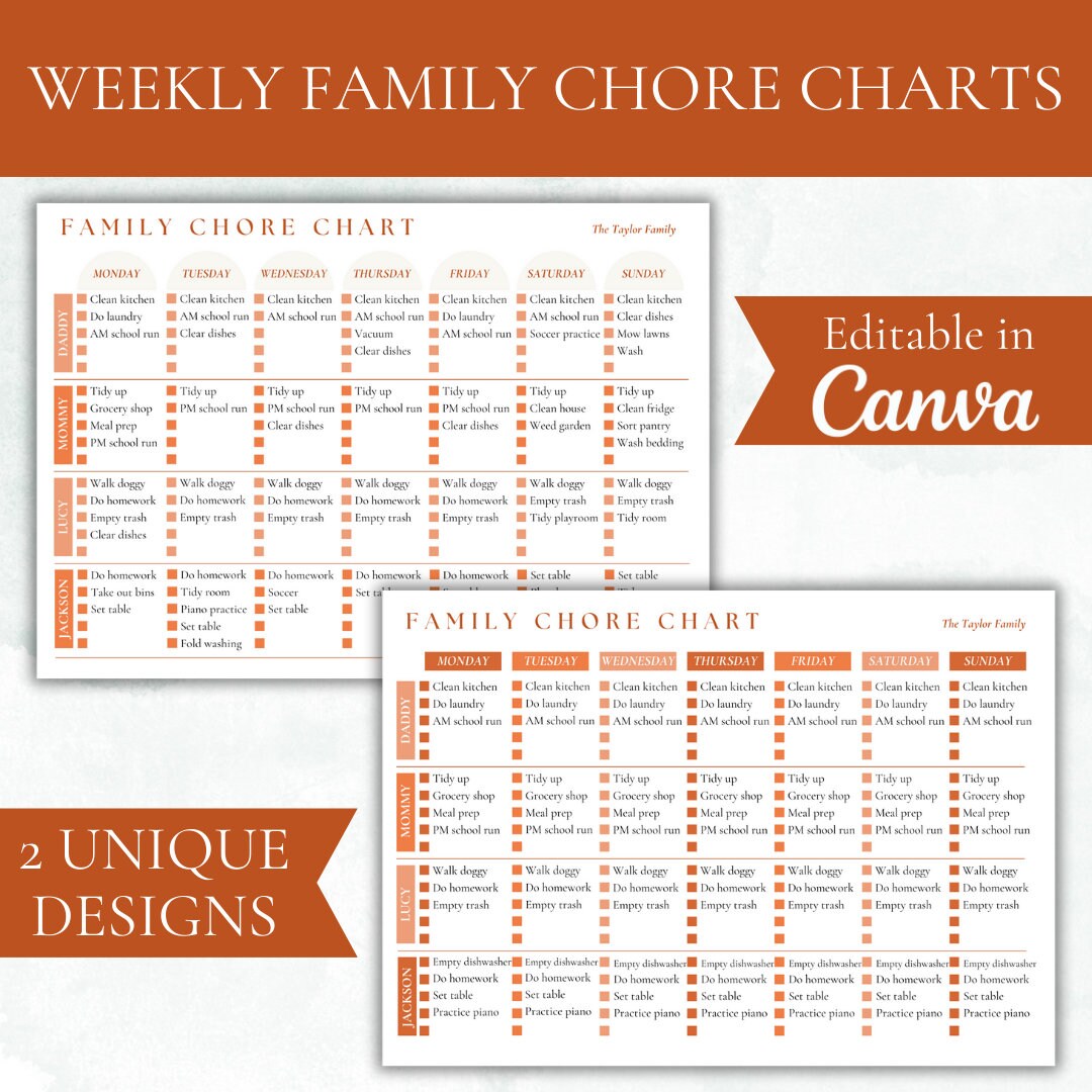 EDITABLE Family Chore Chart Bundle Weekly, Daily, Yearly Chore Charts ...