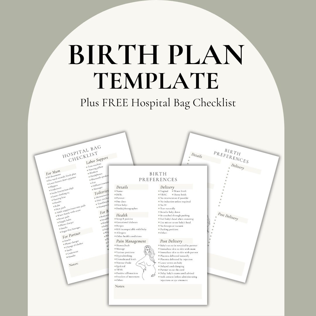 EDITABLE Birth Plan Template Birth Preferences Template Hospital Bag ...