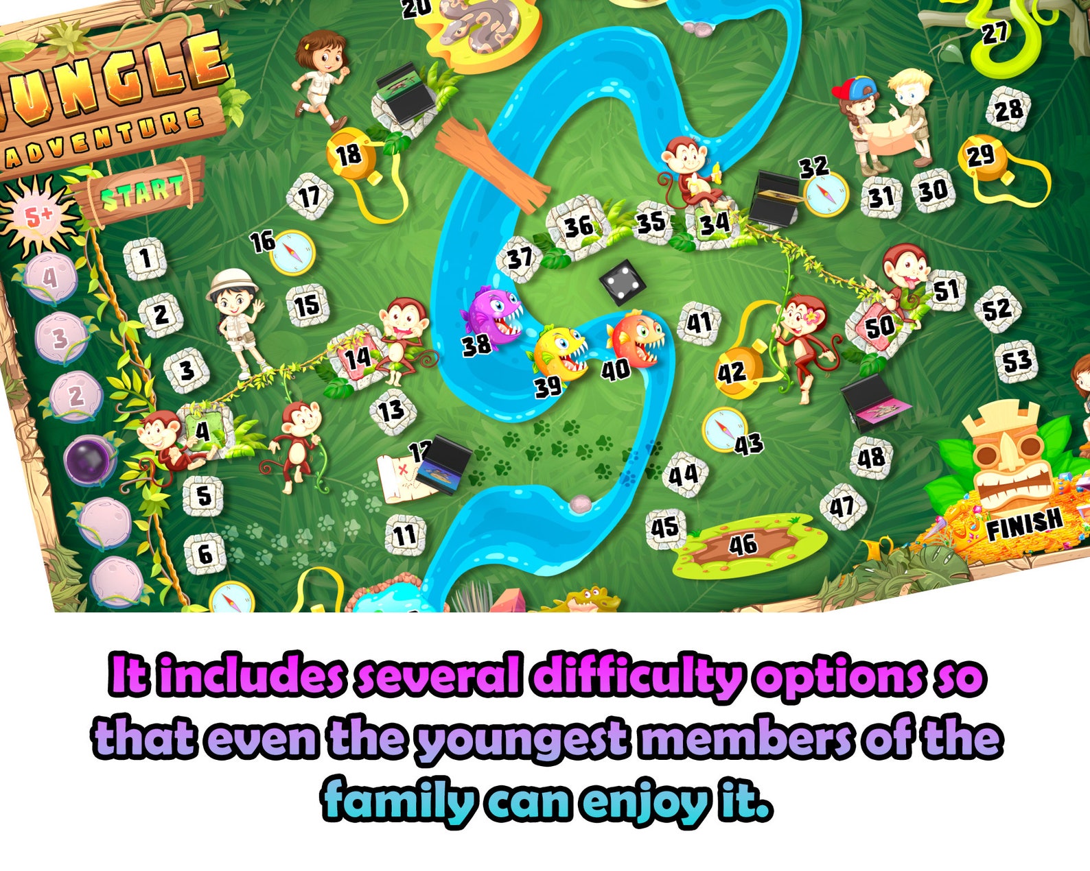 Jungle Board Game, Jungle Adventure Printable Board Game, Cooperative ...