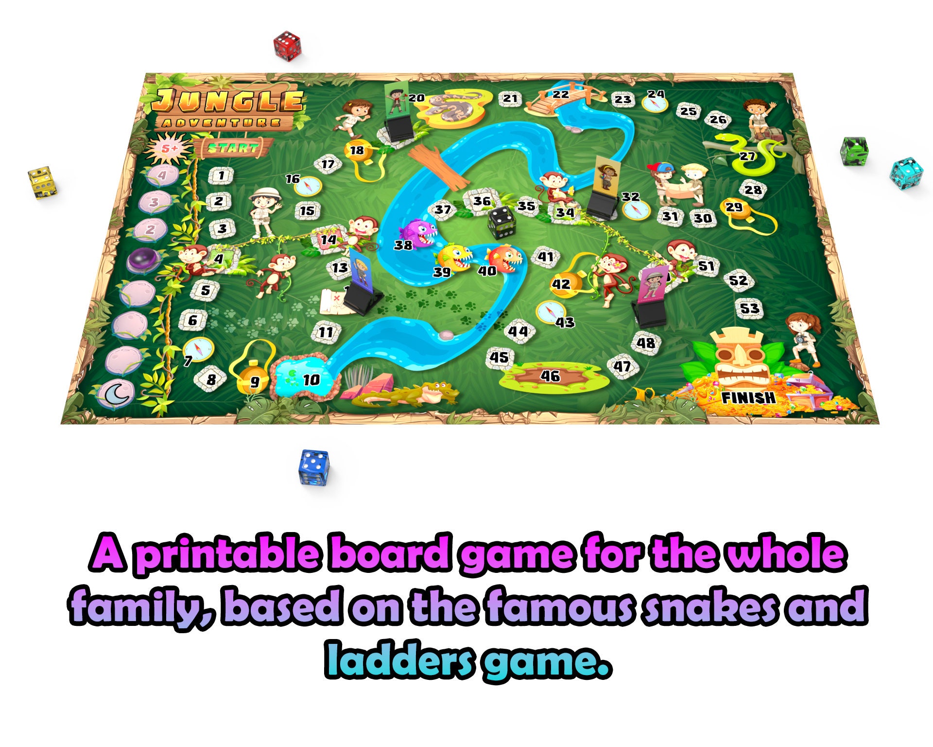 Jungle Board Game, Jungle Adventure Printable Board Game, Cooperative ...