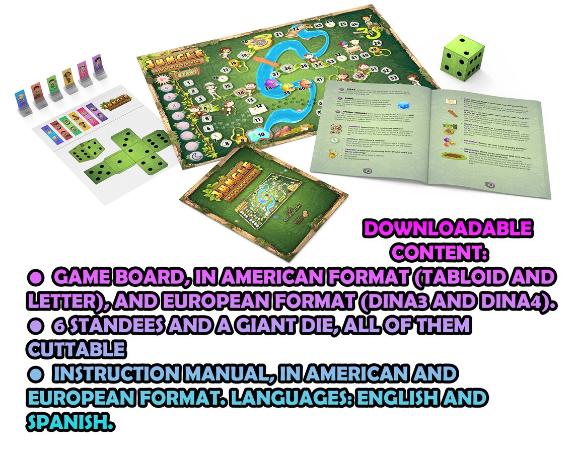 Jungle Board Game, Jungle Adventure Printable Board Game, Cooperative ...