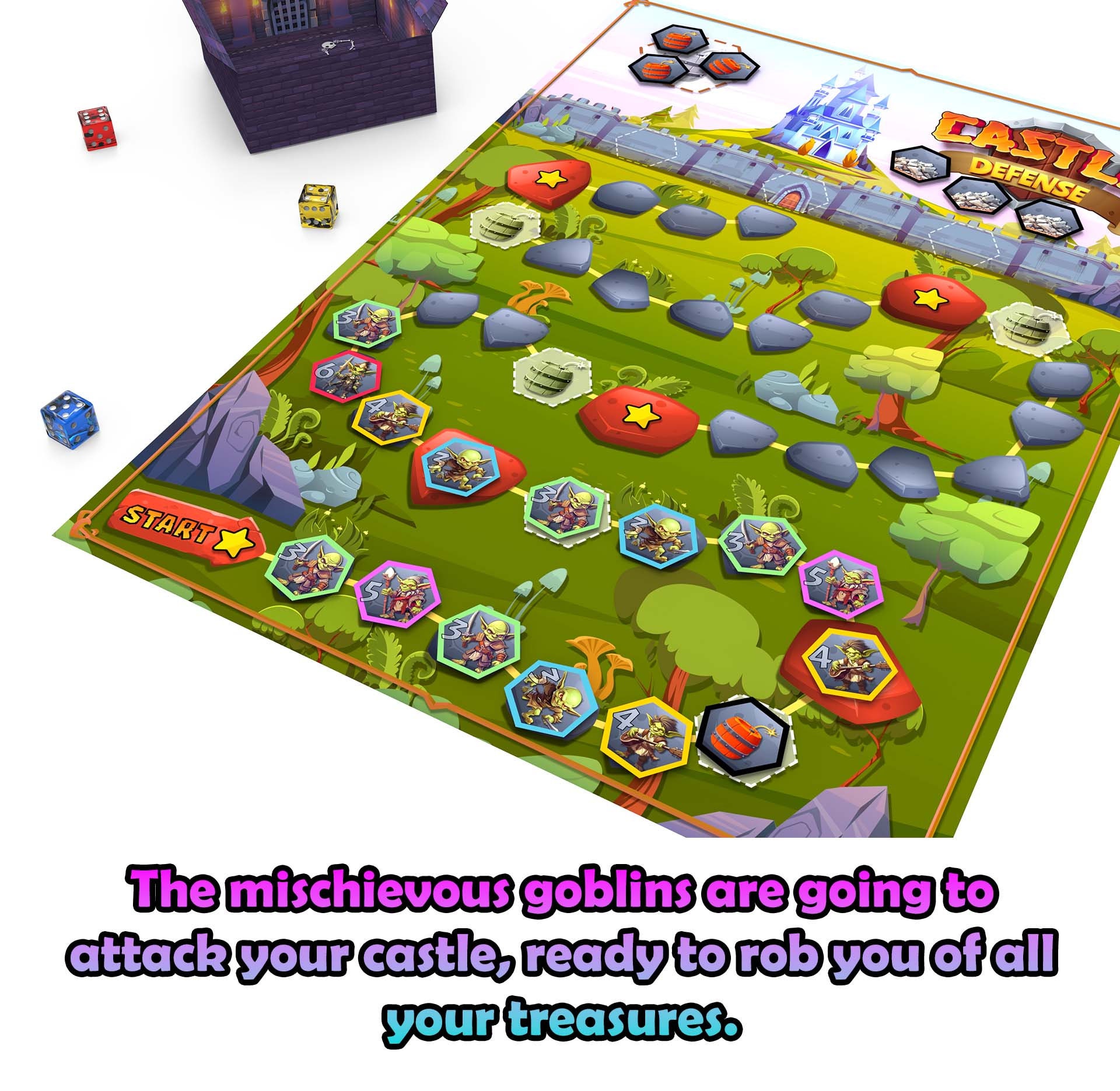 Castle Defense Board game, Goblin Attack Dice Game, Tower Defense Dice ...