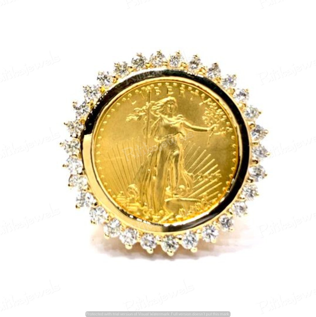 Art Deco Vintage Gorgeous Liberty Lady COIN Ring 2.00 Ct Round Cut ...