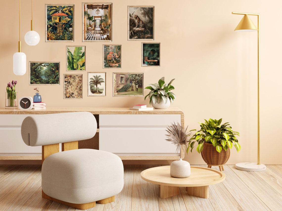 Tropical Vintage Gallery Wall Set of 10, Tropical Colonial Style Set of ...