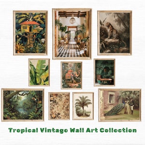 Tropical Vintage Gallery Wall Set of 10, Tropical Colonial Style Set of ...