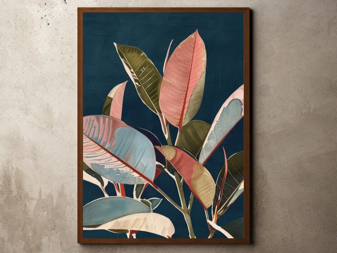 Vintage Flower Drawing, Modern Boho Art, Floral Wall Art, Navy Blue ...