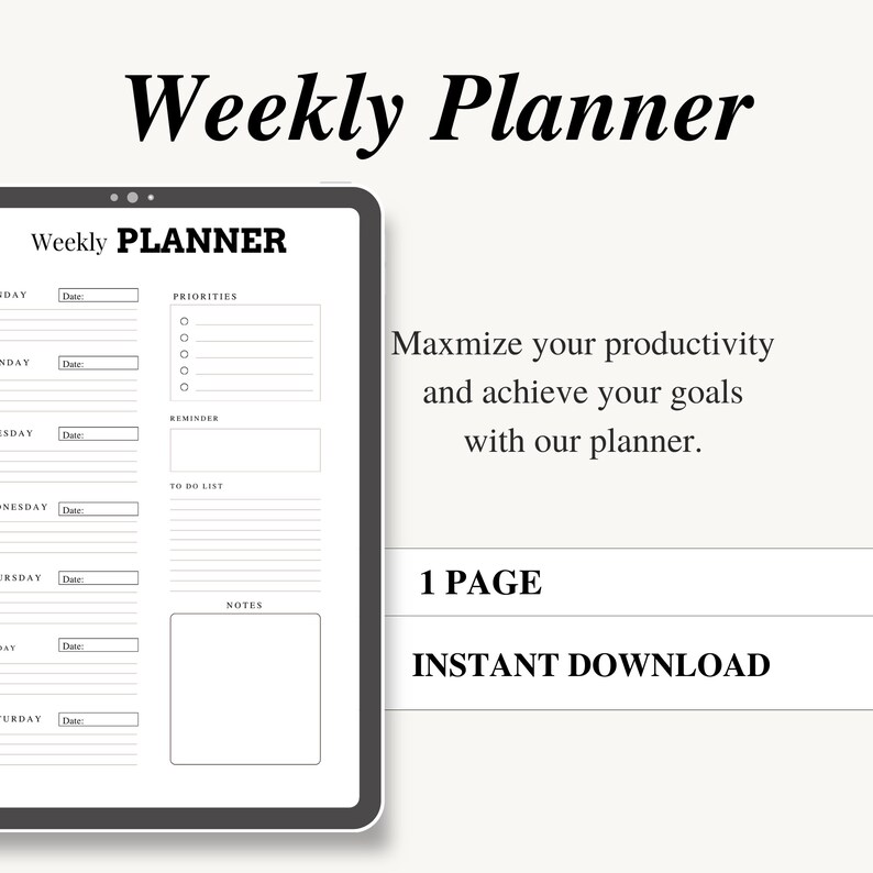 Weekly Planner, Printable Planner, Weekly Organizer, Weekly Agenda ...